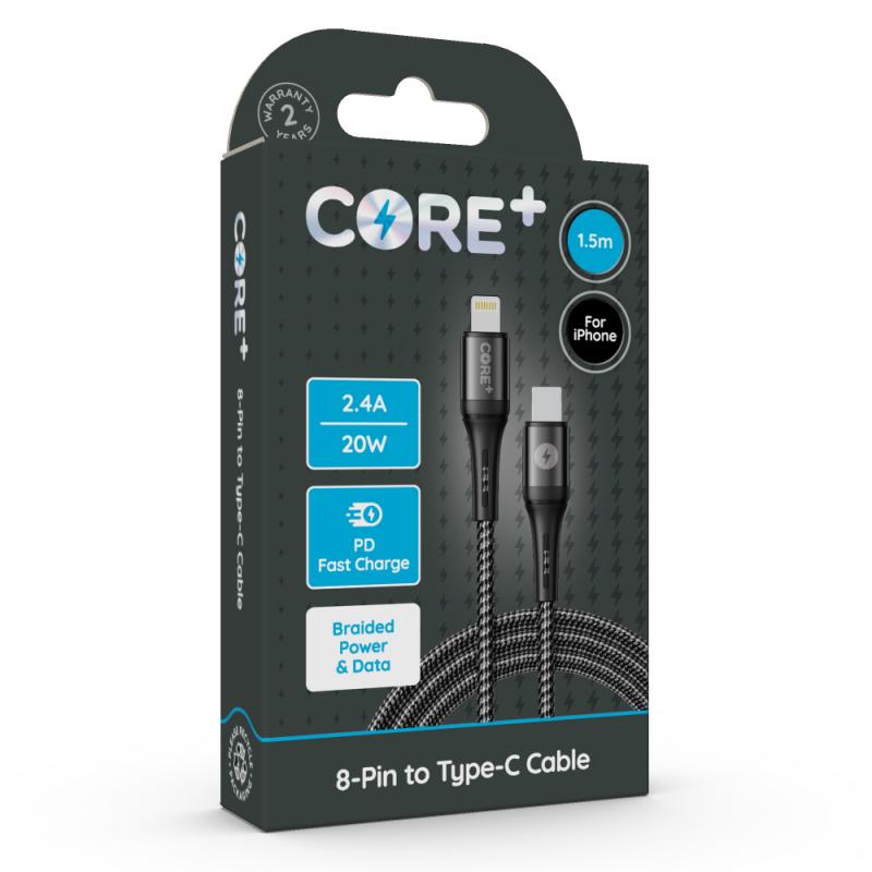 CORE+ 8-Pin to Type-C 1.5m Braided Grey – ‎MS Mobiles